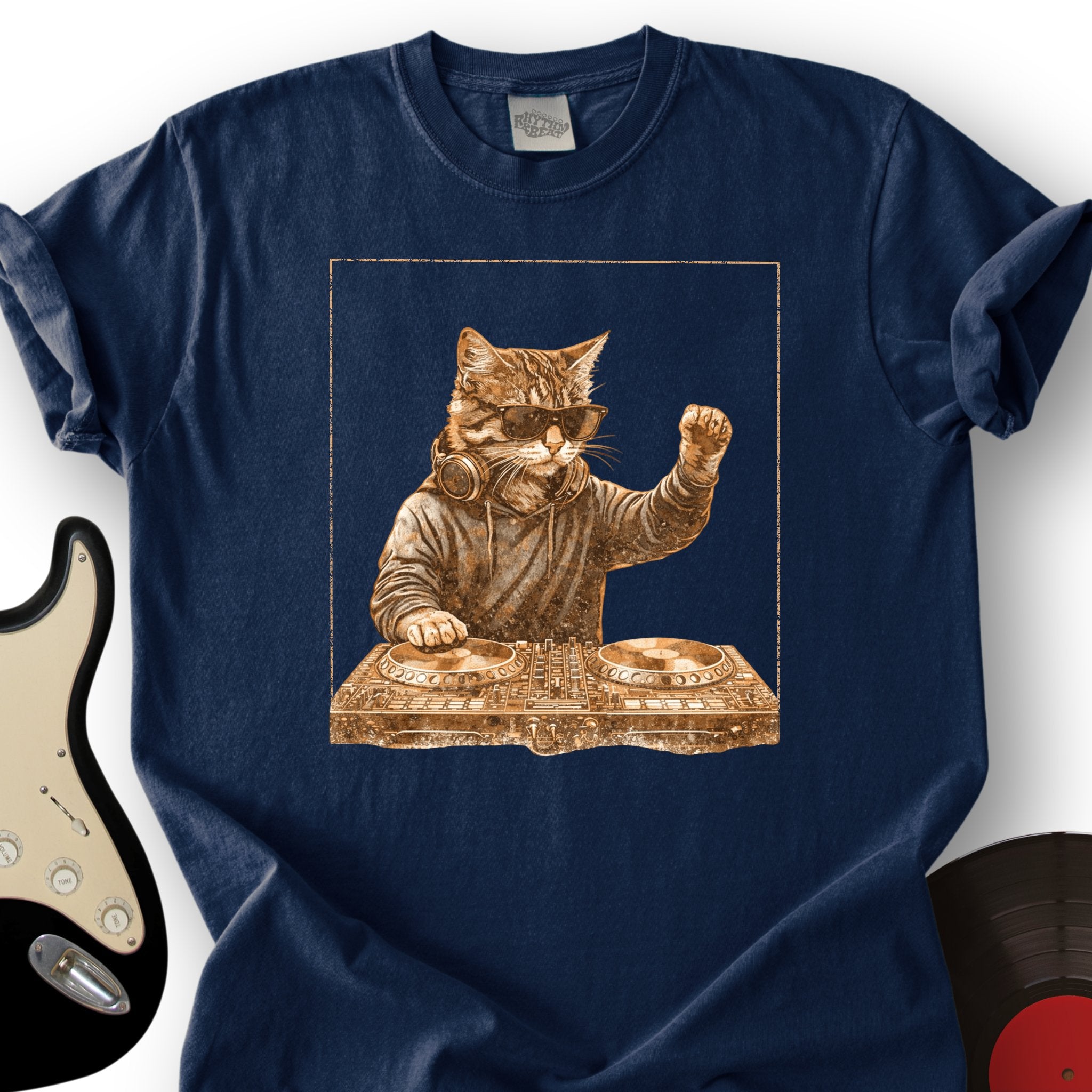 Cat DJ Spinning T-Shirt – Rhythm And Beat